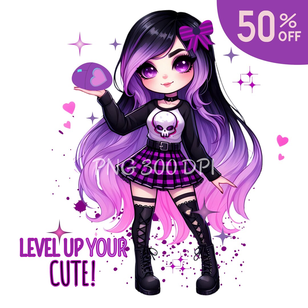 Purple Hair Chibi Girl Gamer Kawaii Chibi Gothic Girl Chibi Gamer Gift ...