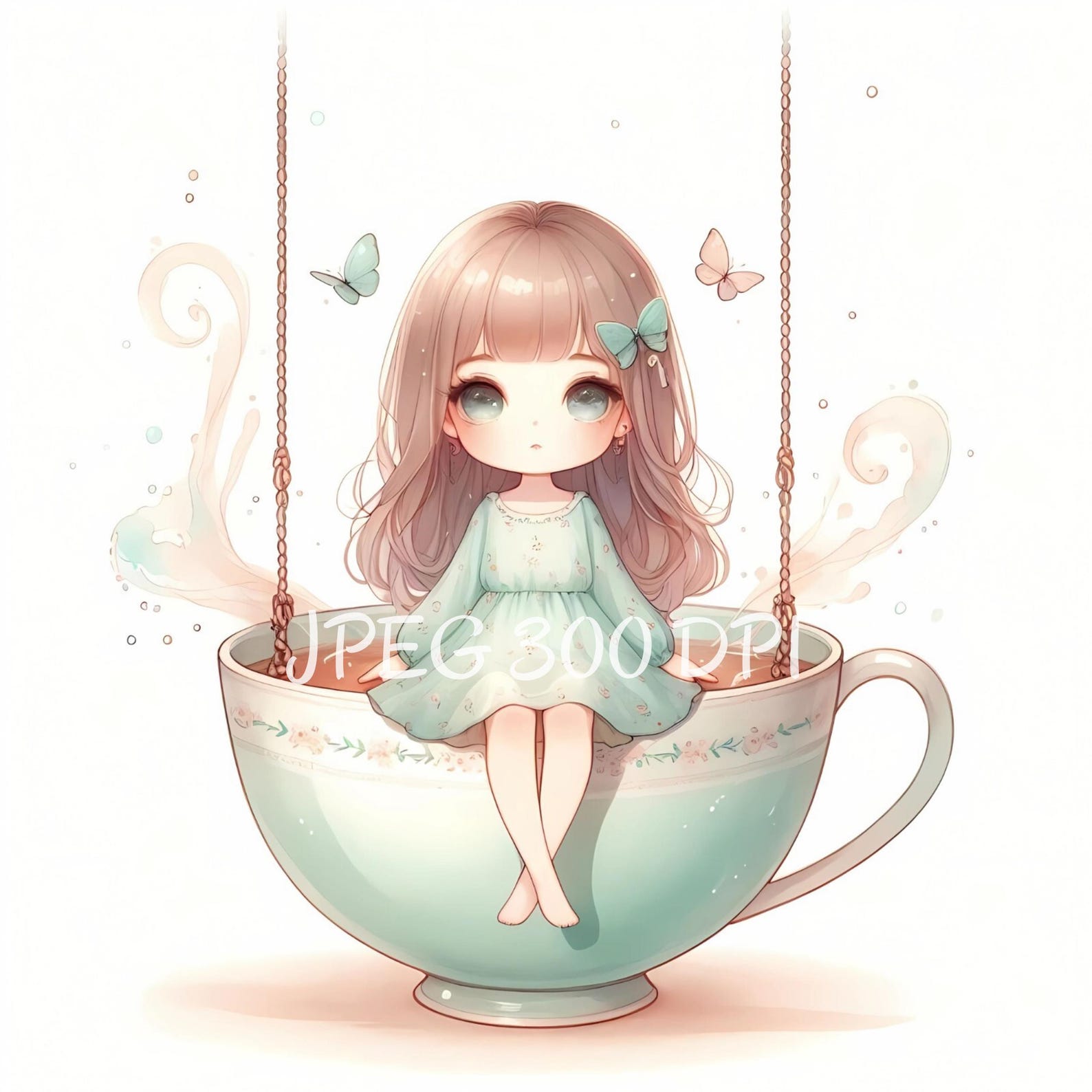 Chibi Girl in Teacup Swing Jpeg | Whimsical Chibi in a Teacup Jpeg ...