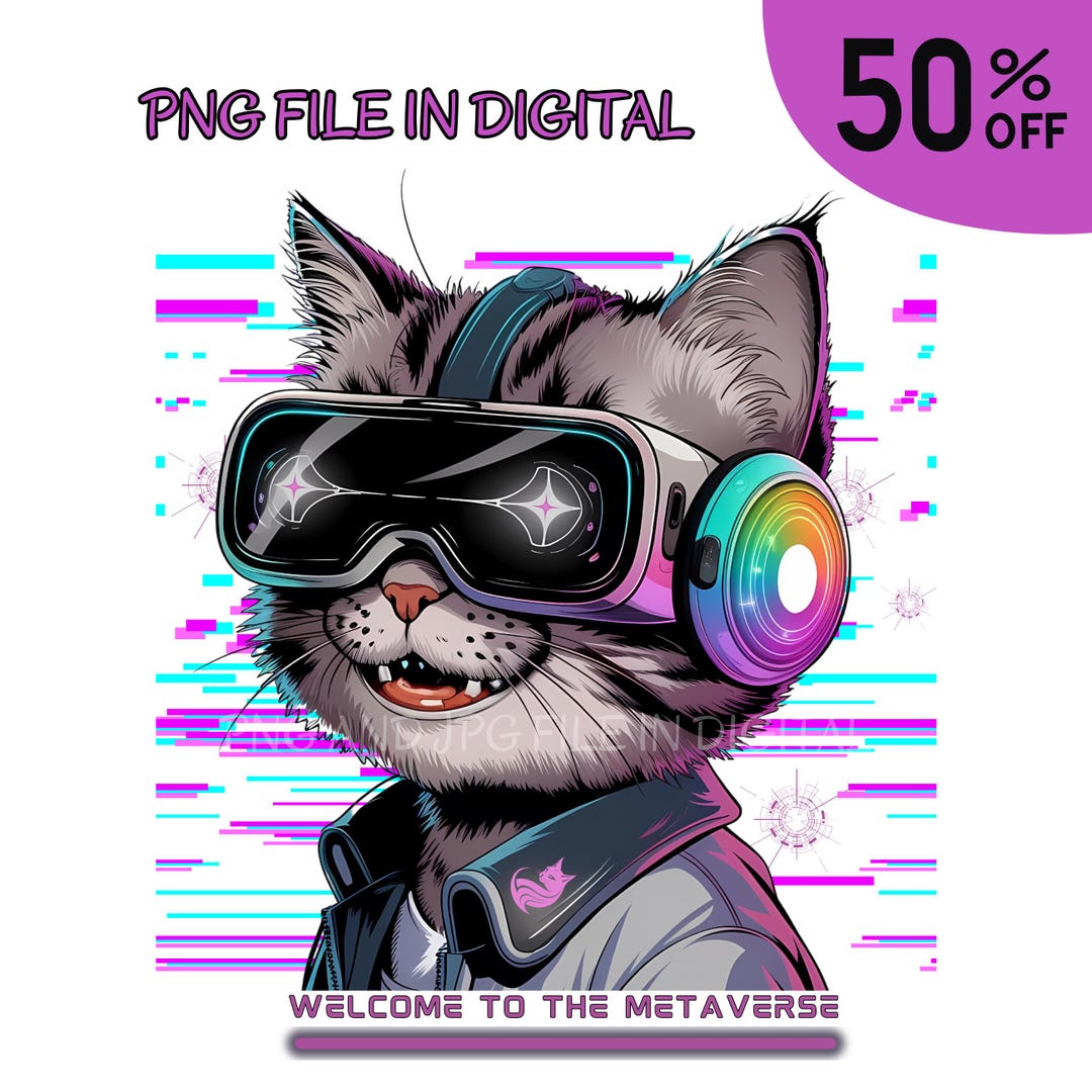 Futuristic Retro Cyber Cat Clipart Png, Cute Gray Cat With VR Headsets ...