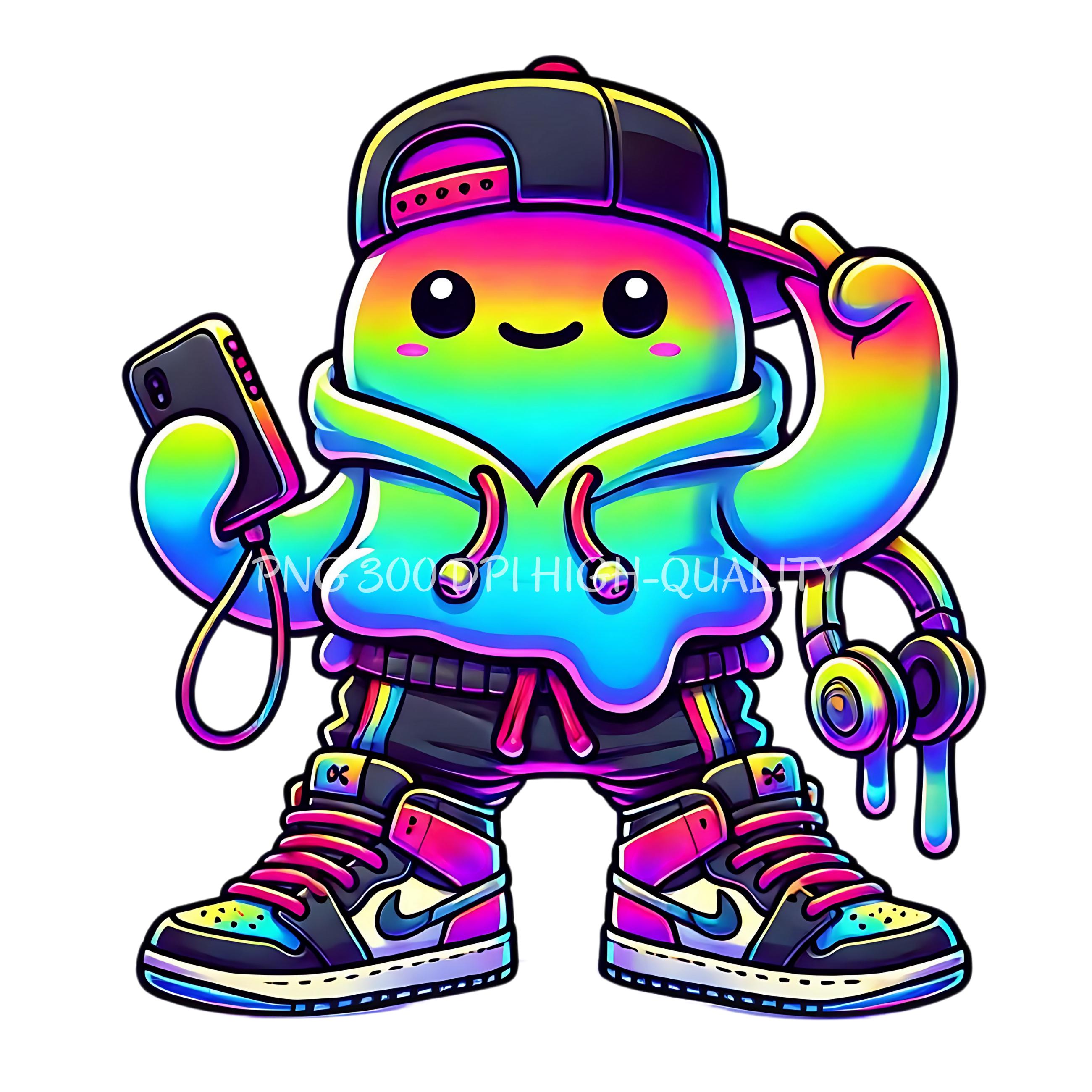 Rainbow Slime Chibi PNG: Hip Hop Streetwear Design Digital Print Arts ...