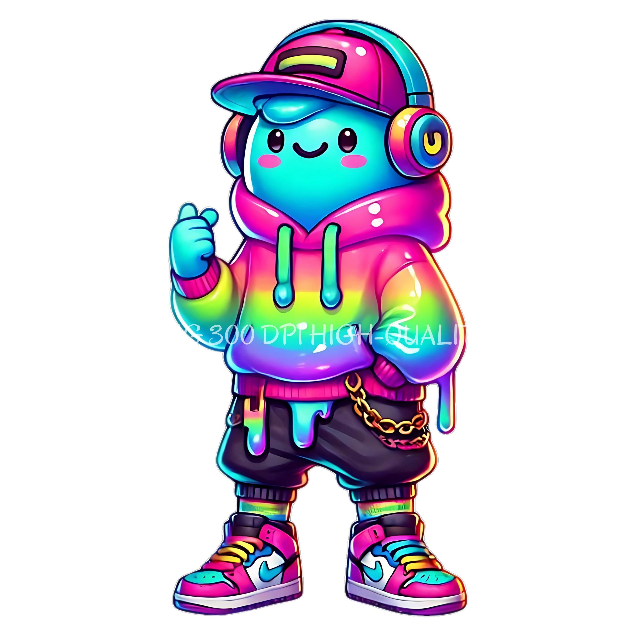 Rainbow Slime Chibi PNG: Hip Hop Streetwear Design Digital Print Arts ...