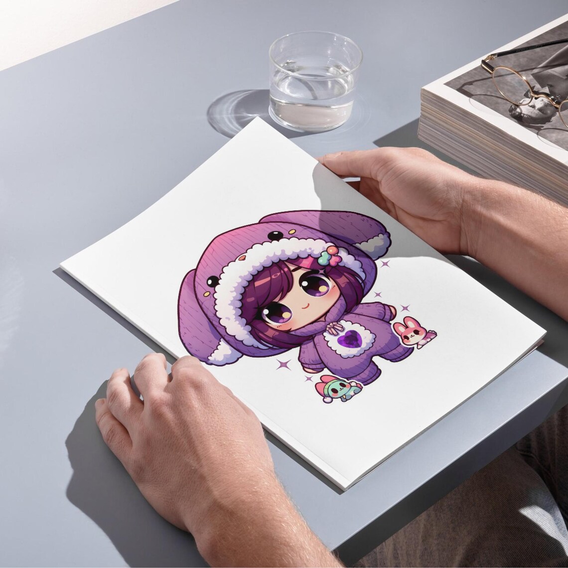 Chibi Bunny in Pajama Outfit Png, Cute Kawaii Purple Bunny Png, Chibi ...