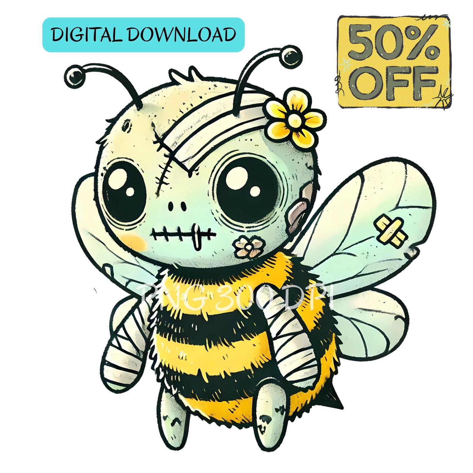 Zombie Bee Clipart: Spooky Kawaii PNG Bundle Digital Sublimation ...