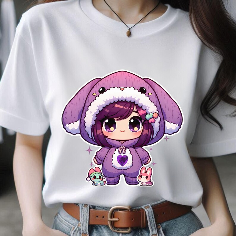 Chibi Bunny in Pajama Outfit Png, Cute Kawaii Purple Bunny Png, Chibi ...