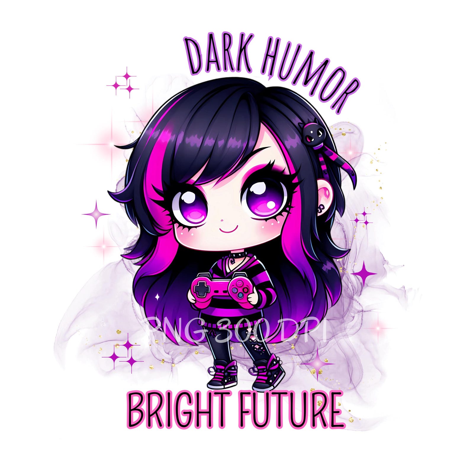 Purple Hair Chibi Girl Gamer Kawaii Chibi Gothic Girl Chibi Gamer Gift ...