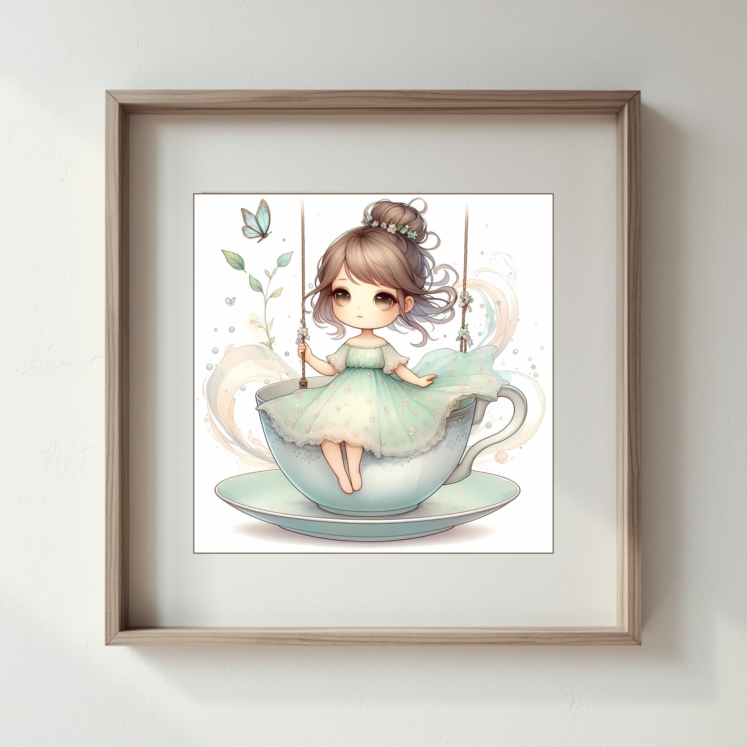 Chibi Girl in Teacup Swing Jpeg | Whimsical Chibi in a Teacup Jpeg ...