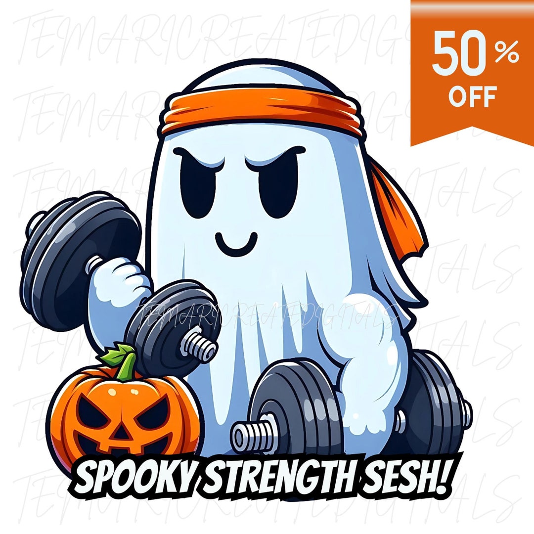Spooky Ghost Body Fitness, Workout Builder Ghost Sticker With Dumbbells Png, Halloween Spooky ...