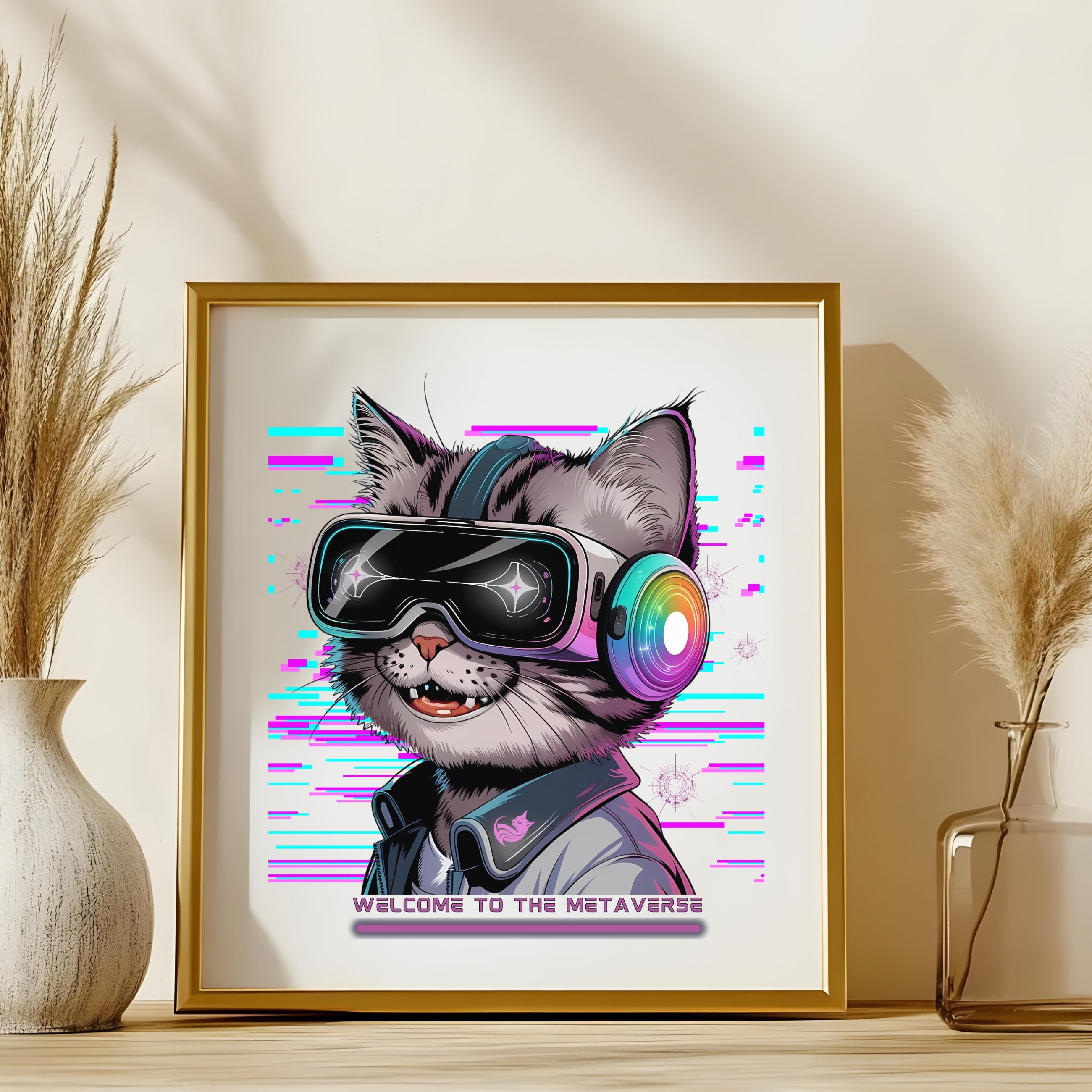 Futuristic Retro Cyber Cat Clipart Png, Cute Gray Cat With VR Headsets ...