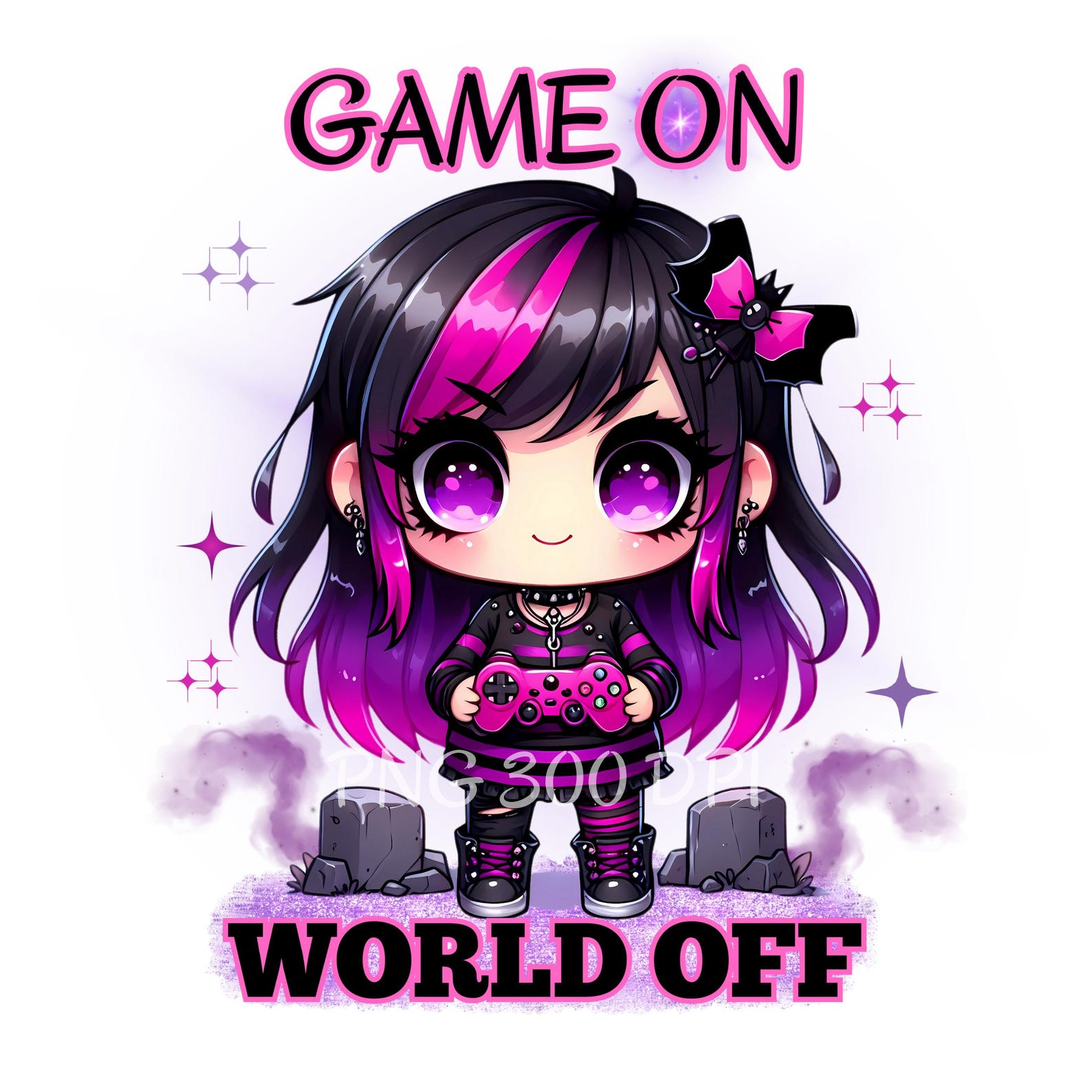 Purple Hair Chibi Girl Gamer Kawaii Chibi Gothic Girl Chibi Gamer Gift ...