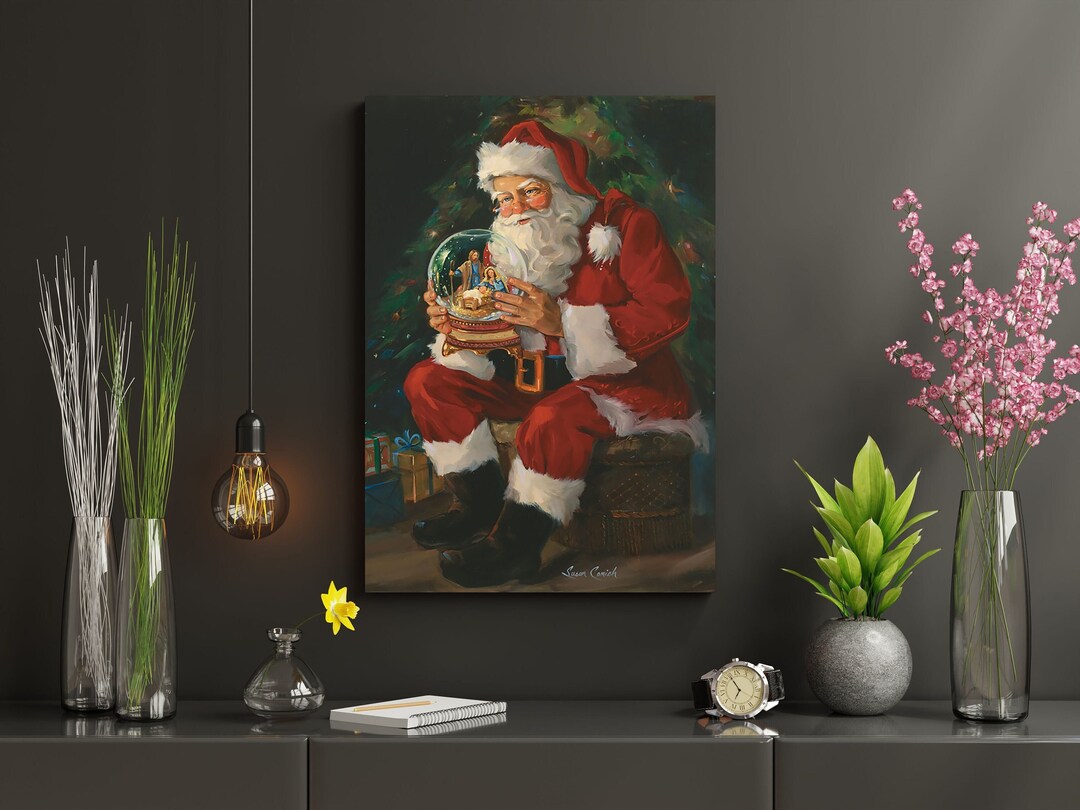 Nativity Scene With Santa /santa Claus / Canvas Print / Vintage ...