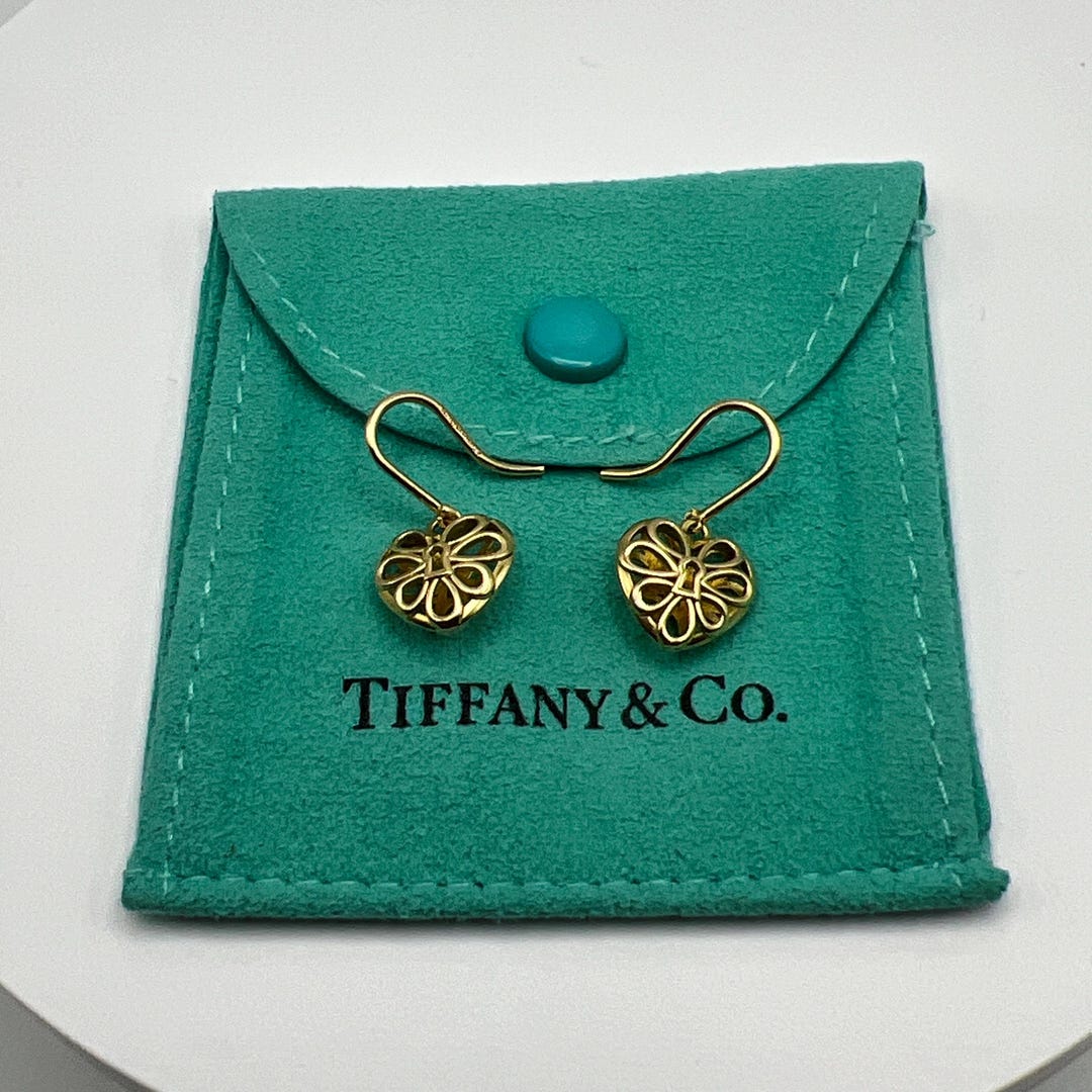 Genuine Tiffany & Co. 18K Yellow Gold Filigree Heart Lock Dangle Drop ...