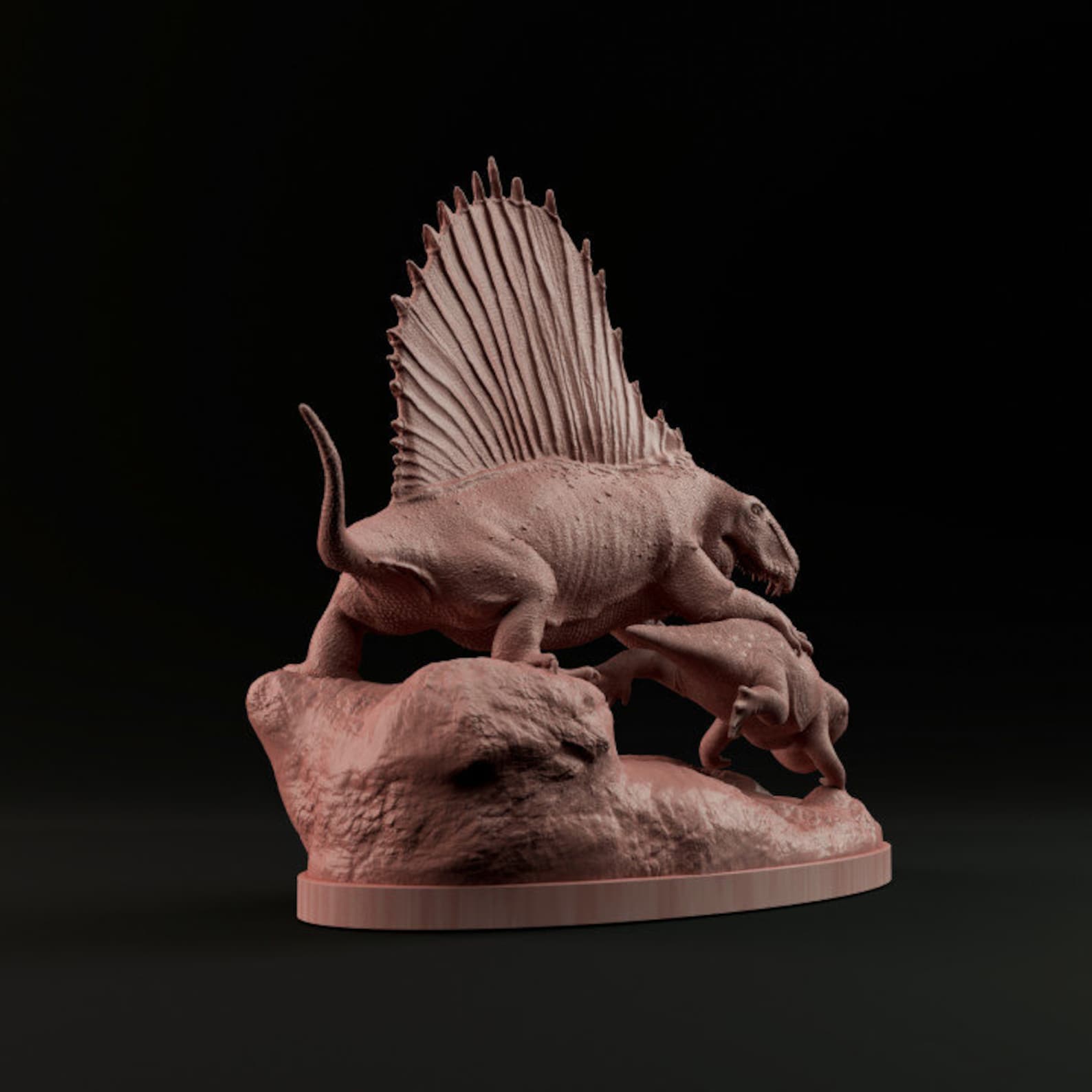 Dimetrodon Hunting Eryops Miniature – 3D Resin Printed Model, Tabletop ...