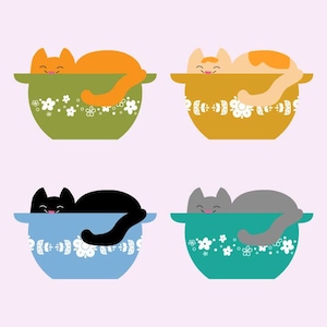 Cats in Pyrex Bowls – Whimsical Digital Art Print | Custom Sizes ...