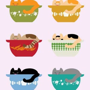 Cats in Pyrex Bowls – Whimsical Digital Art Print | Custom Sizes ...