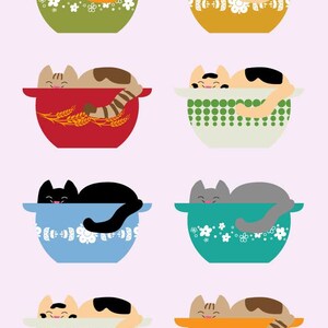 Cats in Pyrex Bowls – Whimsical Digital Art Print | Custom Sizes ...