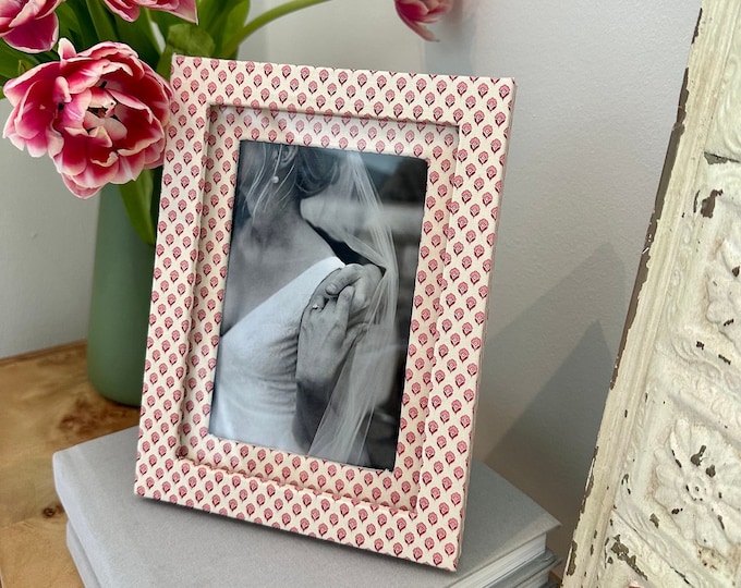 Blue Coastal Floral Fabric Wrapped Custom Picture Frame and Mat 4x6 ...