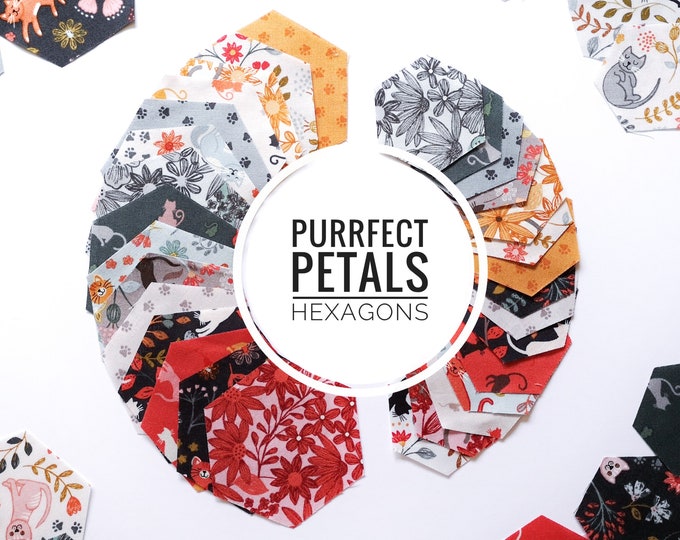 Purrfect Petals - Pre Cut Fabric Hexagons - Lewis & Irene - EPP Hexies ...