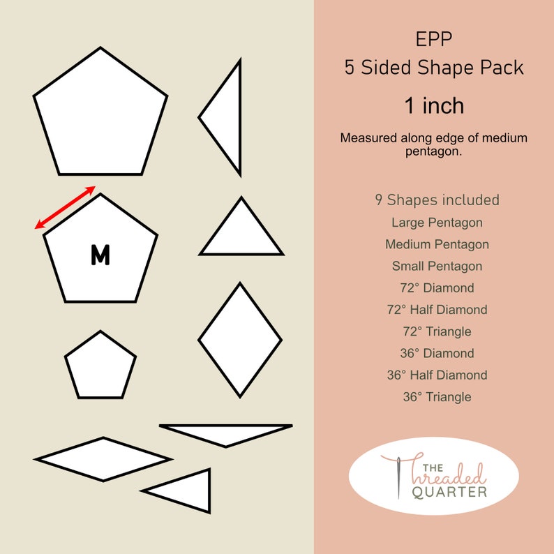 1 INCH - 5 Sided Shapes Pack - EPP Templates PDF Instant Download ...