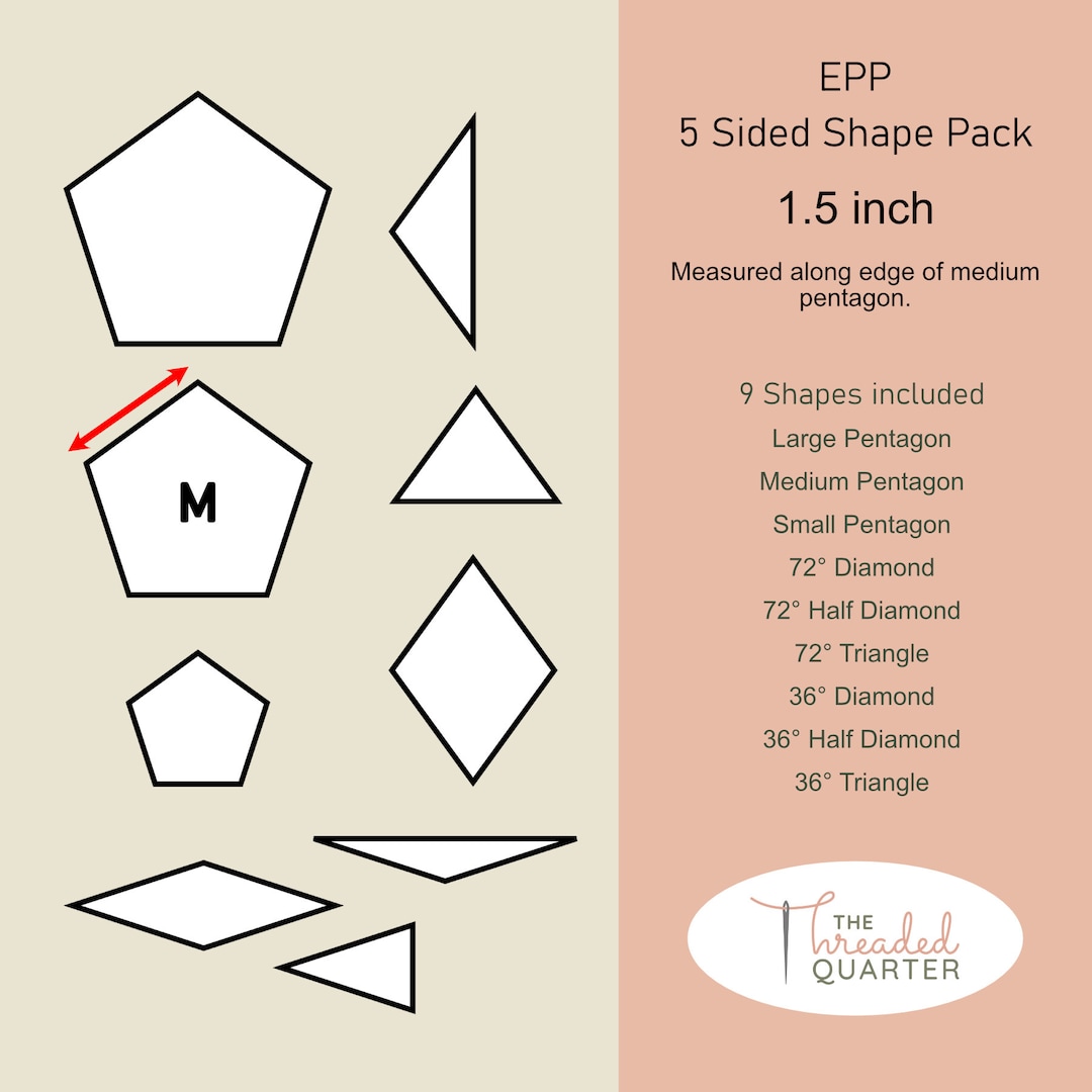 1.5 INCH - 5 Sided Shapes Pack - EPP Templates PDF Instant Download ...