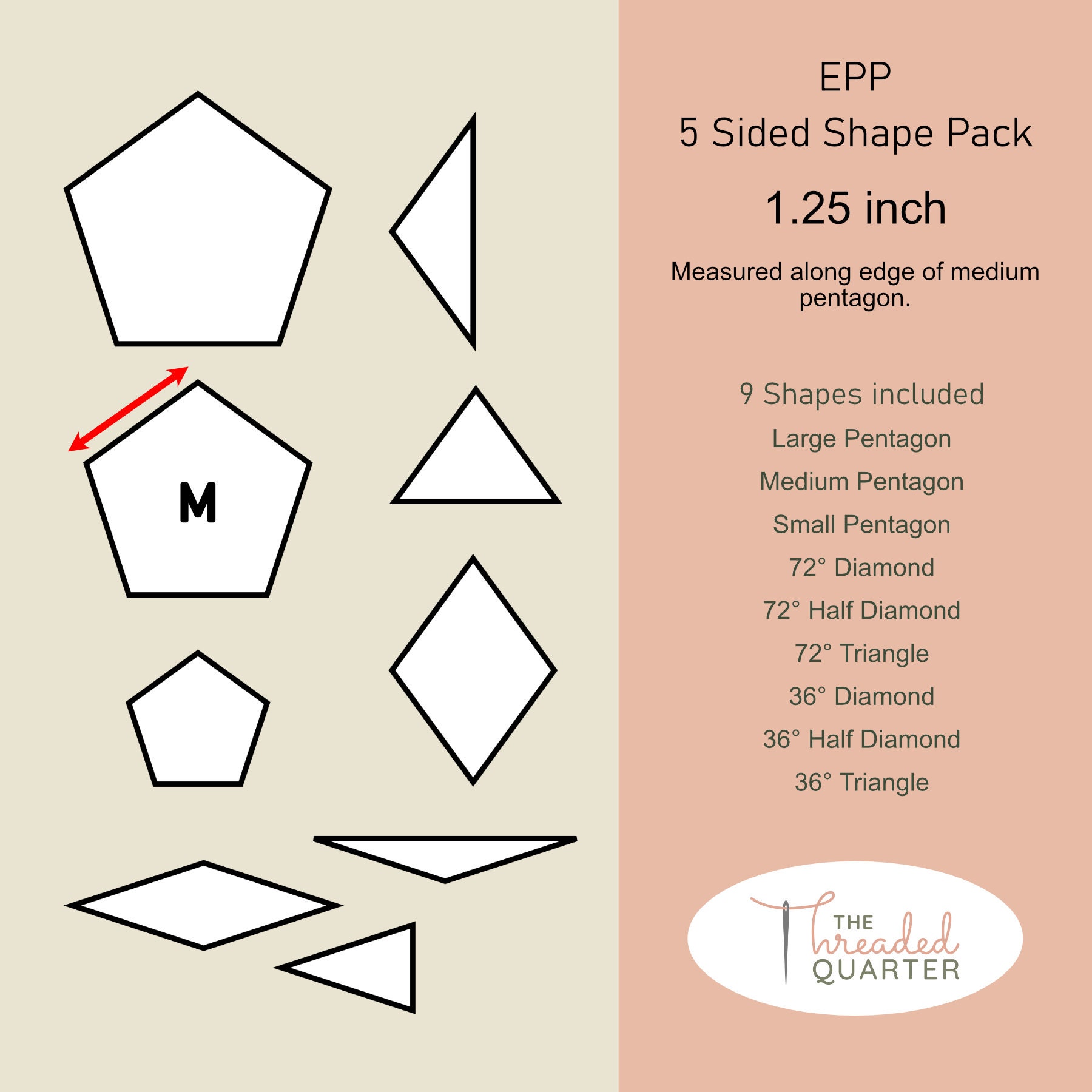 1.25 INCH - 5 Sided Shapes Pack - EPP Templates PDF Instant Download ...