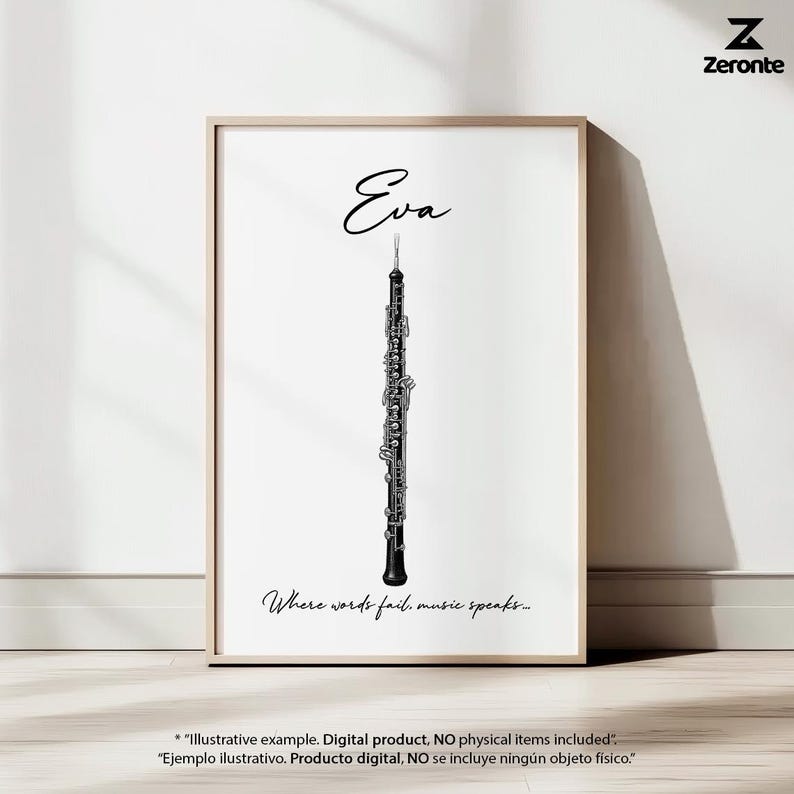 Personalized Digital Print of a Charcoal Oboe, Oboe Drawing, Gift for ...