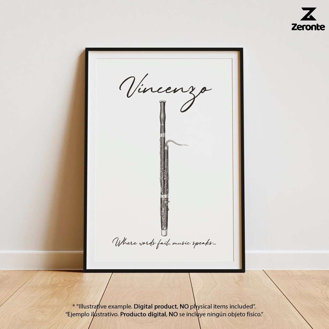 Personalized Digital Print of a Bassoon in Charcoal, Bassoon Drawing ...