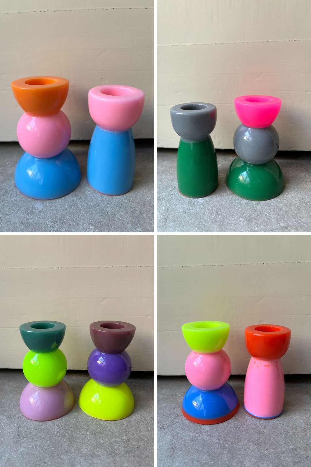 Neon Bright Retro Resin Candlesticks Set of 2 I Multiple Colours ...
