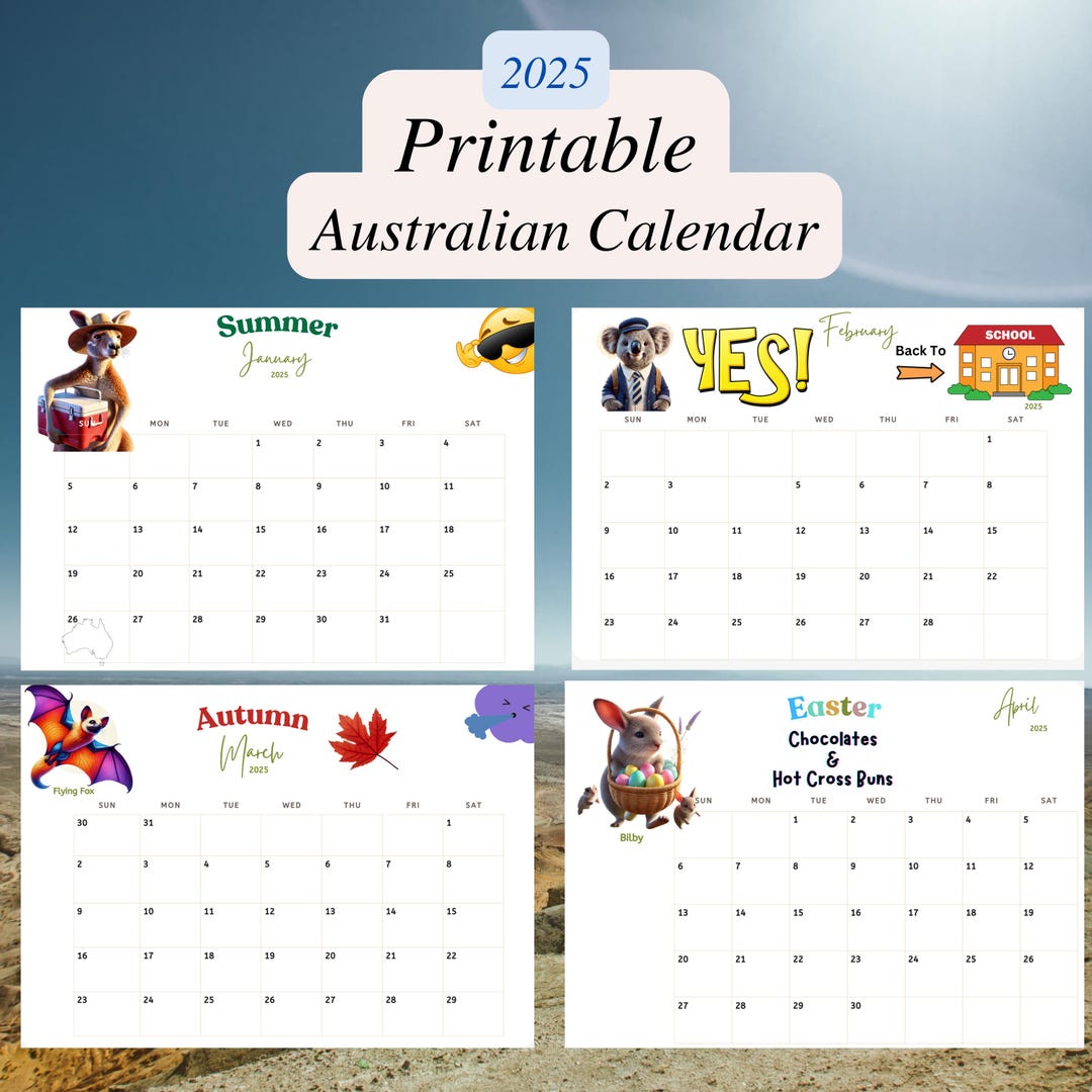 2025 Australian Calendar Printable 12 Month Calendar, Cute Aussie ...