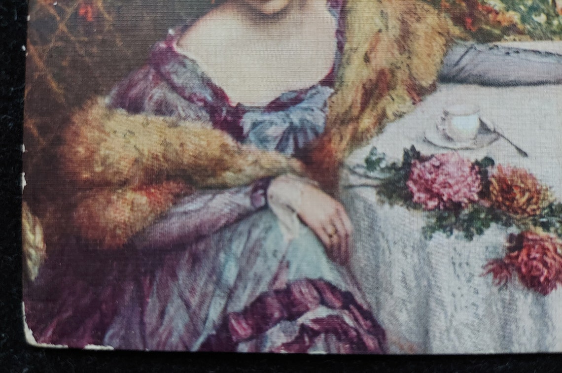 Vintage Glamour Postcard, Romantic Couple Postcard 19 Century Fashion ...