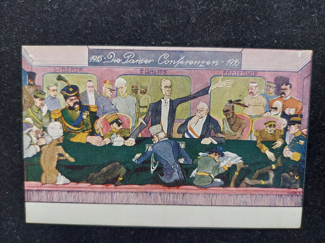 WW1 Paris Peace Conference Cartoon Humor Postcard, Paris Conference ...
