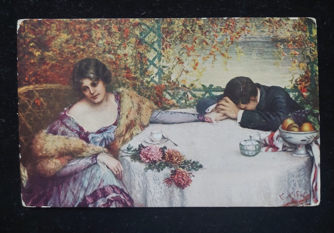 Vintage Glamour Postcard, Romantic Couple Postcard 19 Century Fashion ...