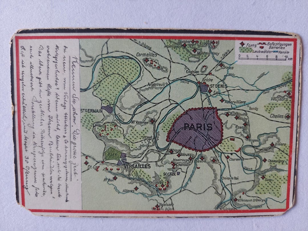 Early 1900s Paris Map 1915 Map Forts to Defend Paris System of Defences ...