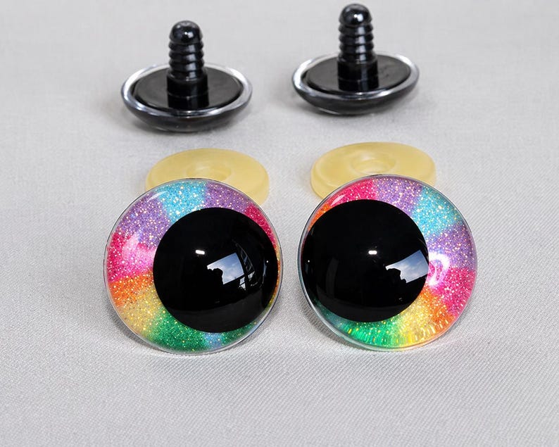 Rainbow Glitter Doll Eyes 28mm: Off-centered Cartoon Eyes (5 Pairs) - Etsy
