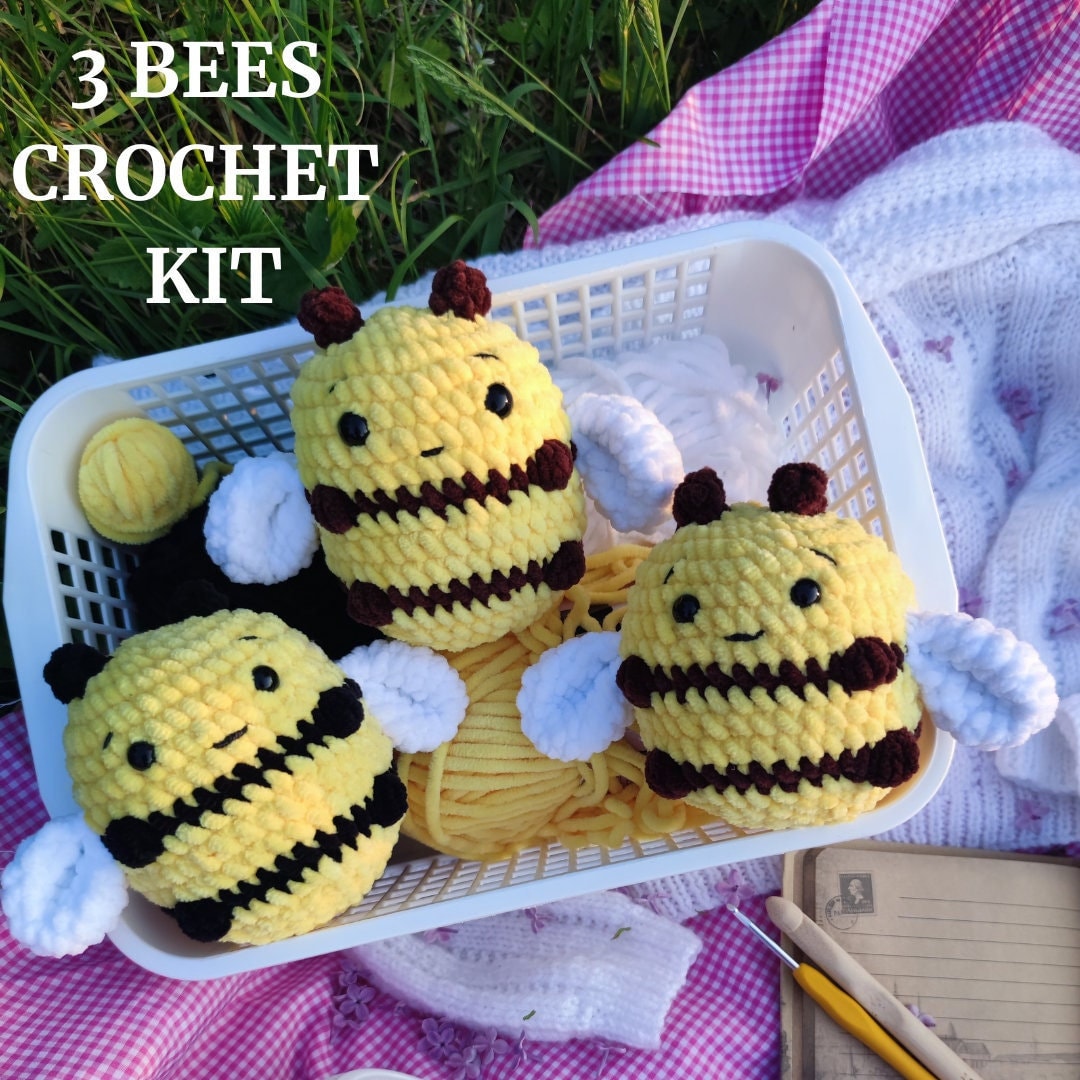 Bee Crochet Kit, Easy Chunky Yarn, Patternmaterials Amigurumi Bee, Easy ...