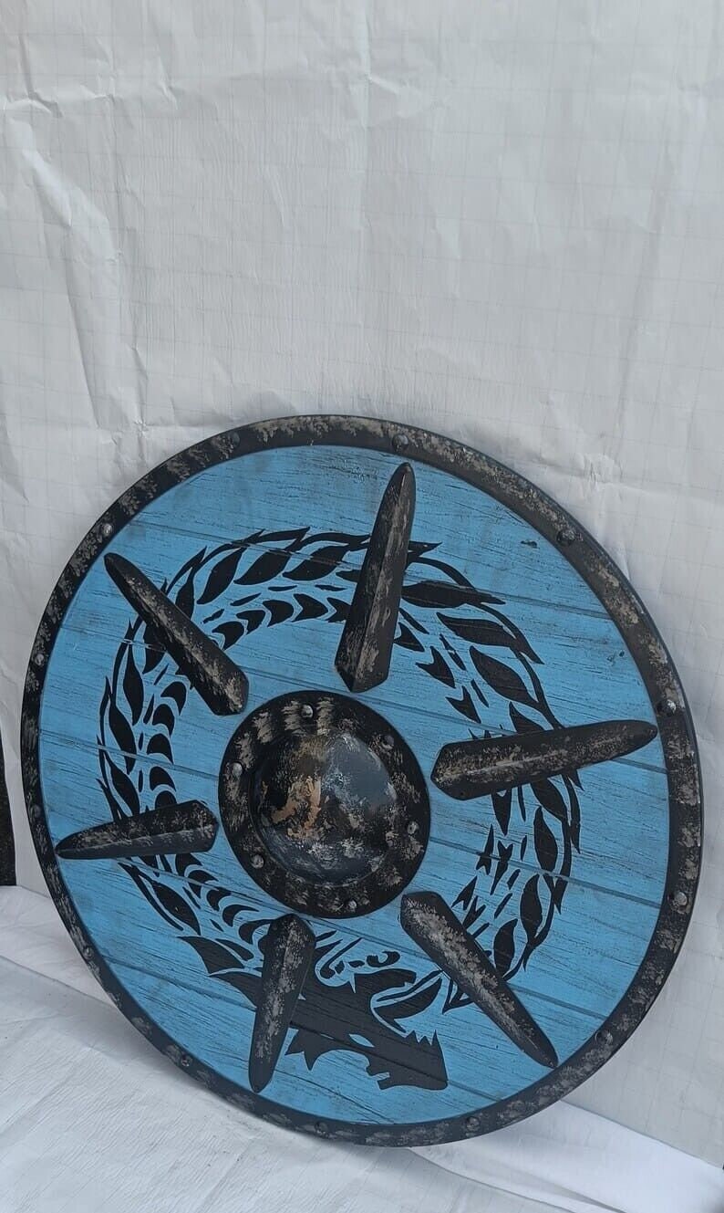 Shield Viking Medieval Wooden Handmade Battle Larp Armor Metal Wall ...