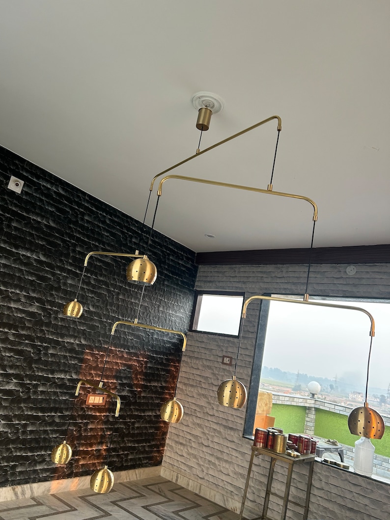 Customized 1950s Mid Century Handmade Brass Mobile Chandelier Orb ...