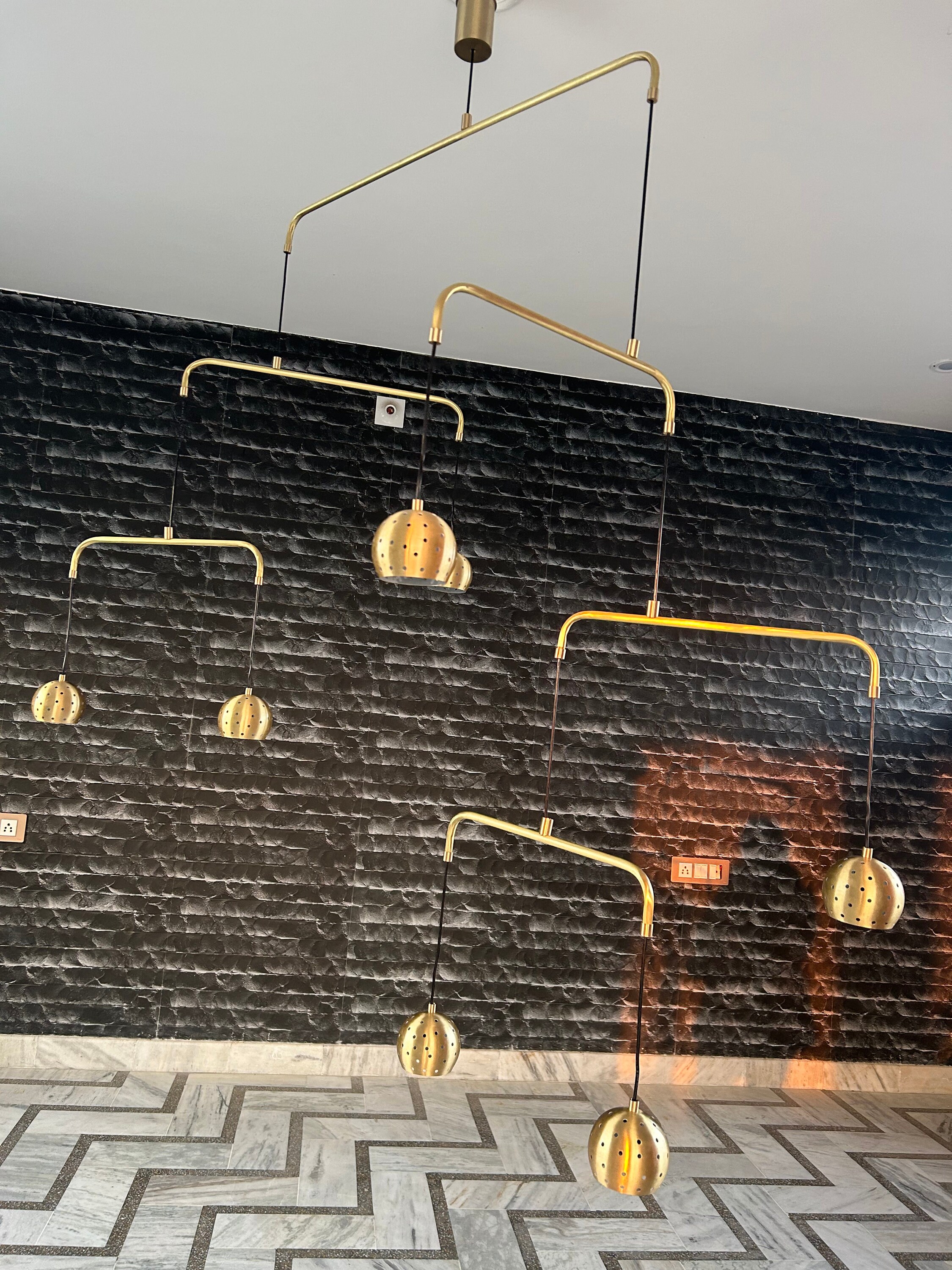 Customized 1950s Mid Century Handmade Brass Mobile Chandelier Orb ...