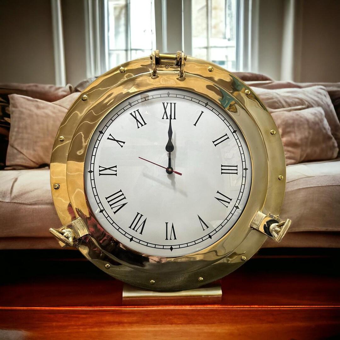 Brass Ship Porthole Clocklarge Analog Display Vintage Nautical Marine ...
