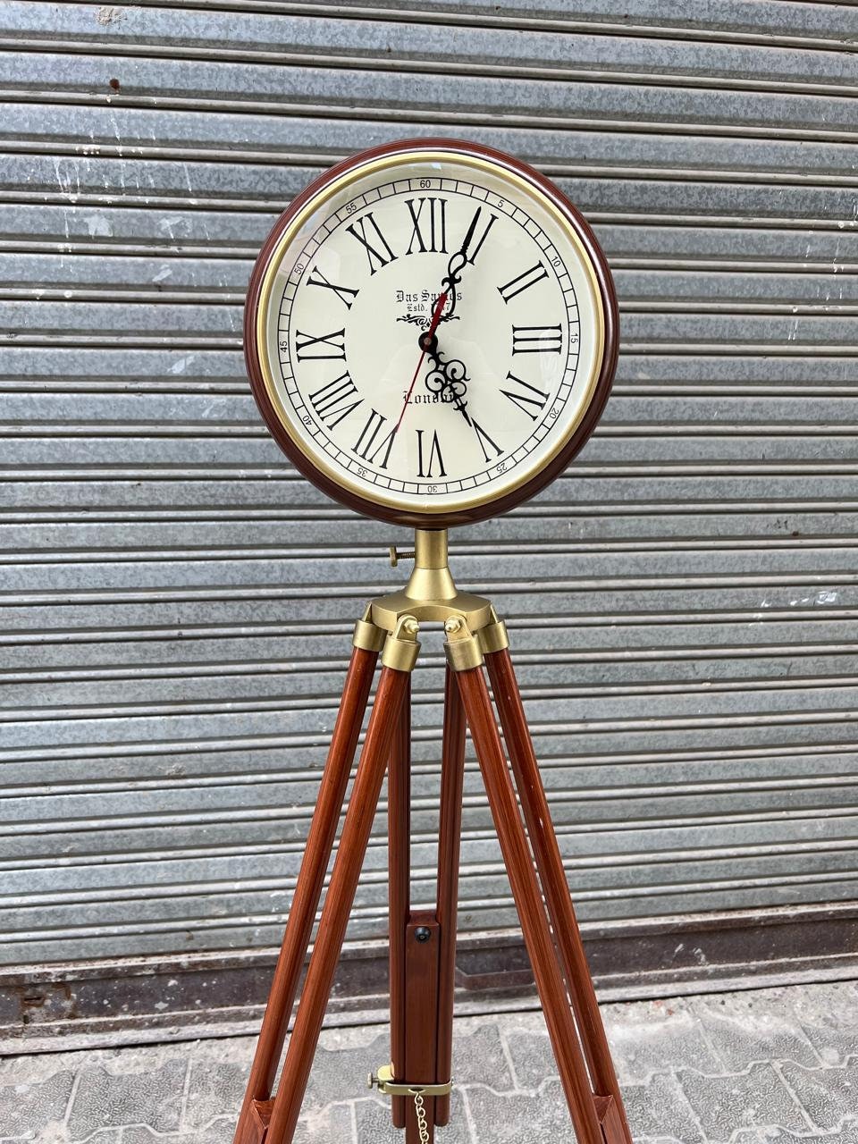 Modern Brown Polished Wooden Tripod Clock Large Analog Display for Home ...