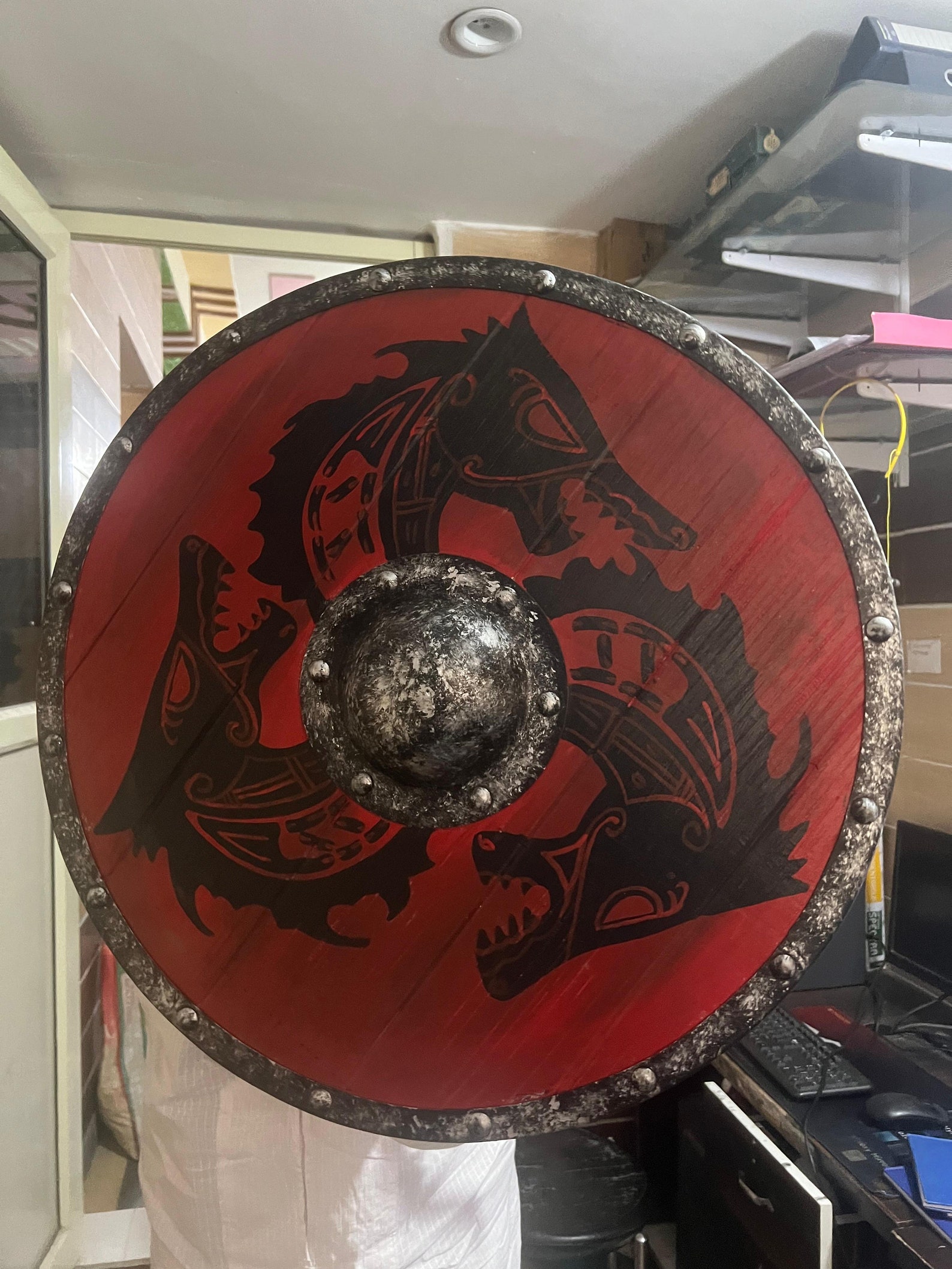 Shield Viking Medieval Wooden Handmade Battle Larp Armor Metal Wall ...