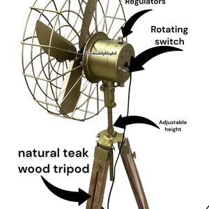 Handmade Rotating Brass Pedestal Fan: Teak Tripod, Industrial Style - Etsy