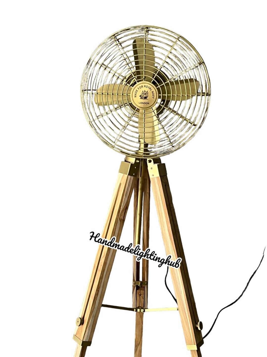 Pedestal Fan With Teak Wood Stand & Brass Nautical Industrial Rotating ...