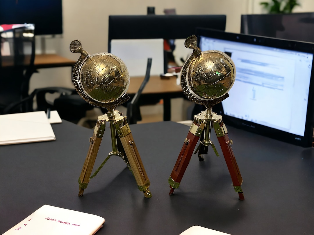 Brass Globe With Wooden Tripod-decorative Navigation Globe, Educational ...