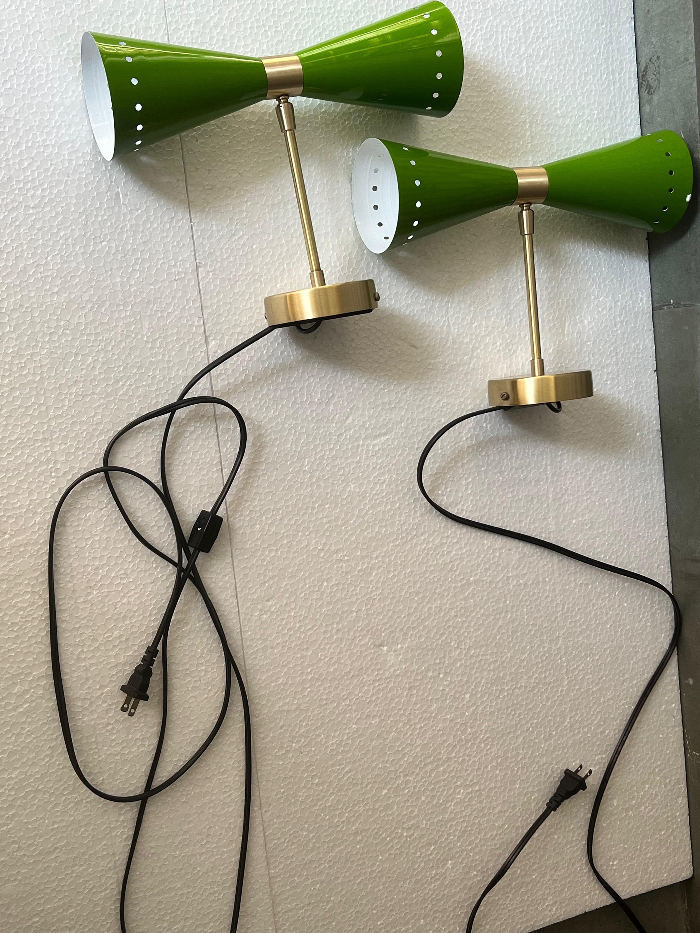 Green & Brass Diabolo Double Mid Century Wall Sconce Mid Century Modern ...