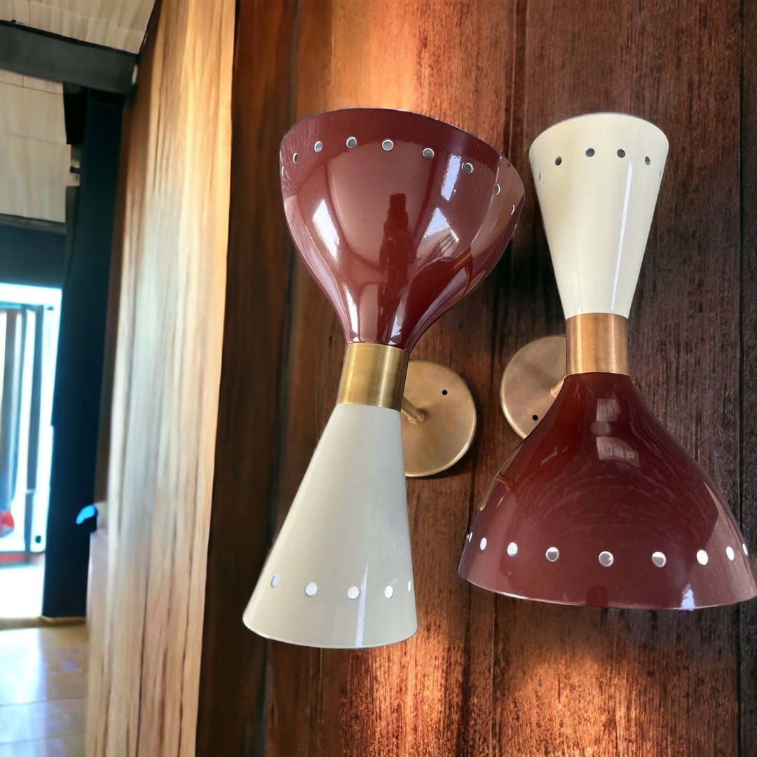 1950s Mid Century Italian Diablo Wall Sconce Maroon & White Brass ...