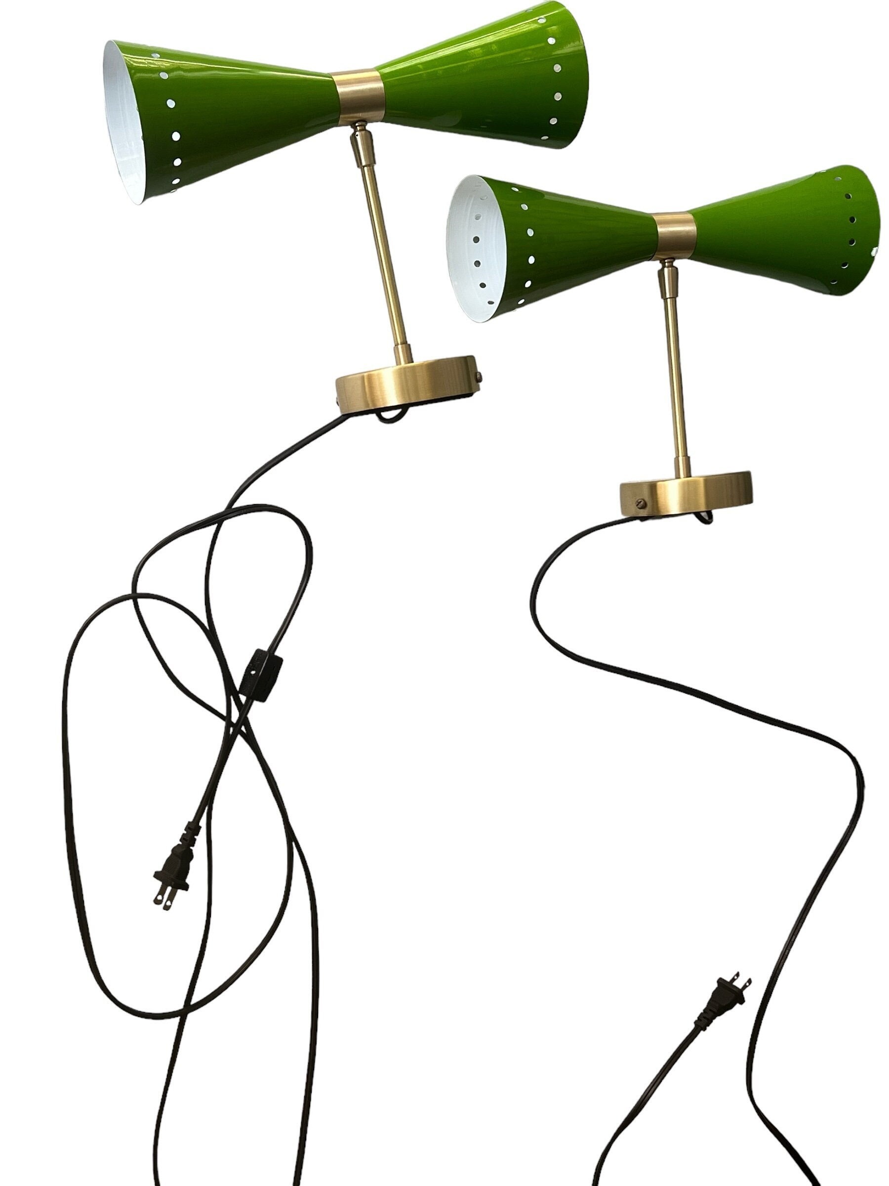 Green & Brass Diabolo Double Mid Century Wall Sconce Mid Century Modern ...