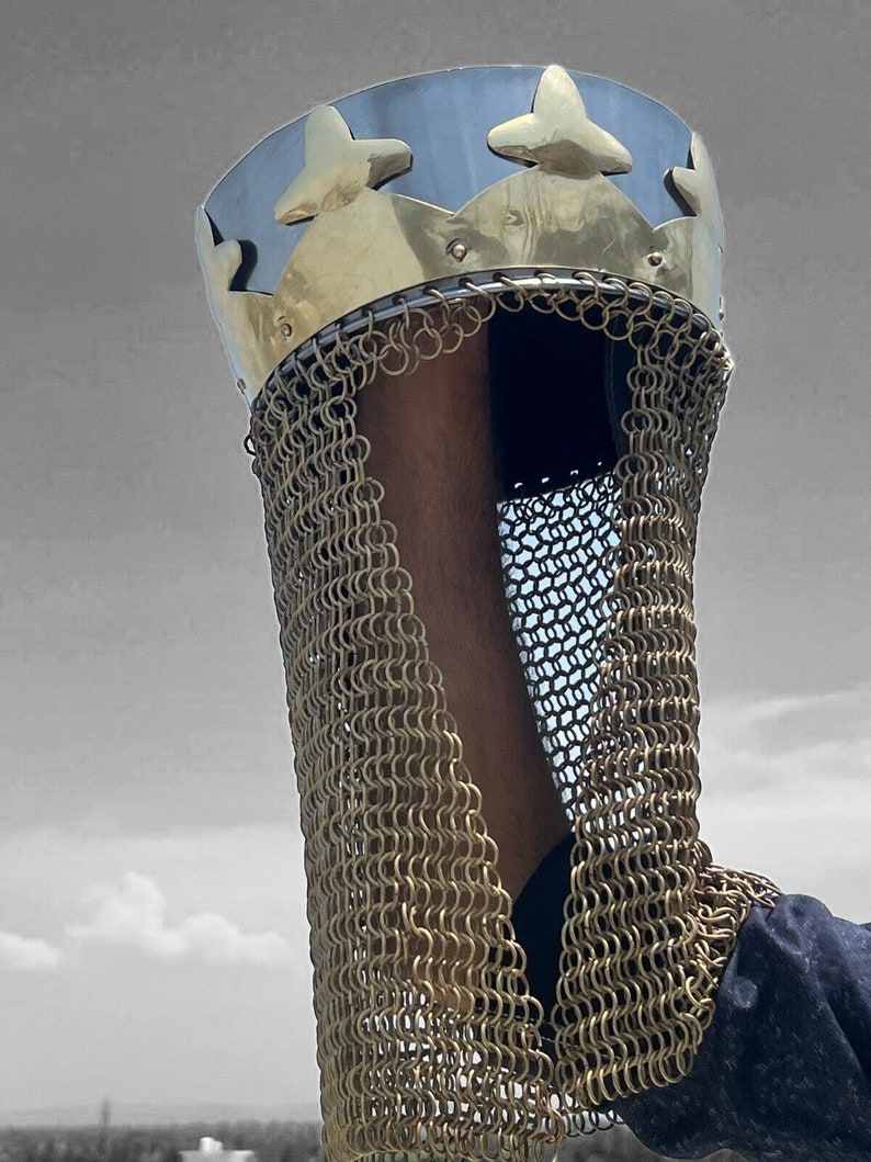 King Arthur Crown Helmet: Handmade Medieval Knight Armor With Chainmail ...