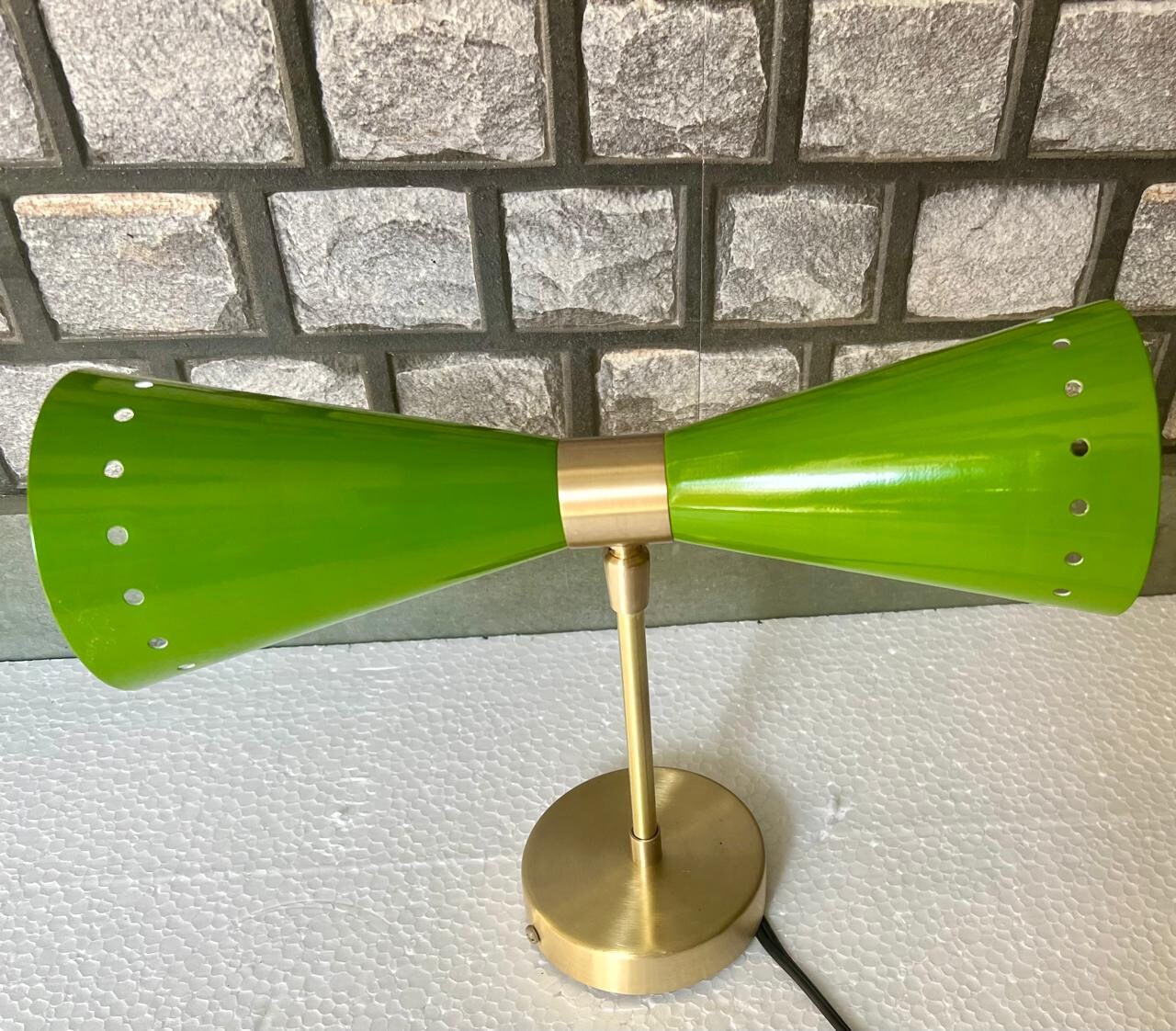 Green & Brass Diabolo Double Mid Century Wall Sconce Mid Century Modern ...