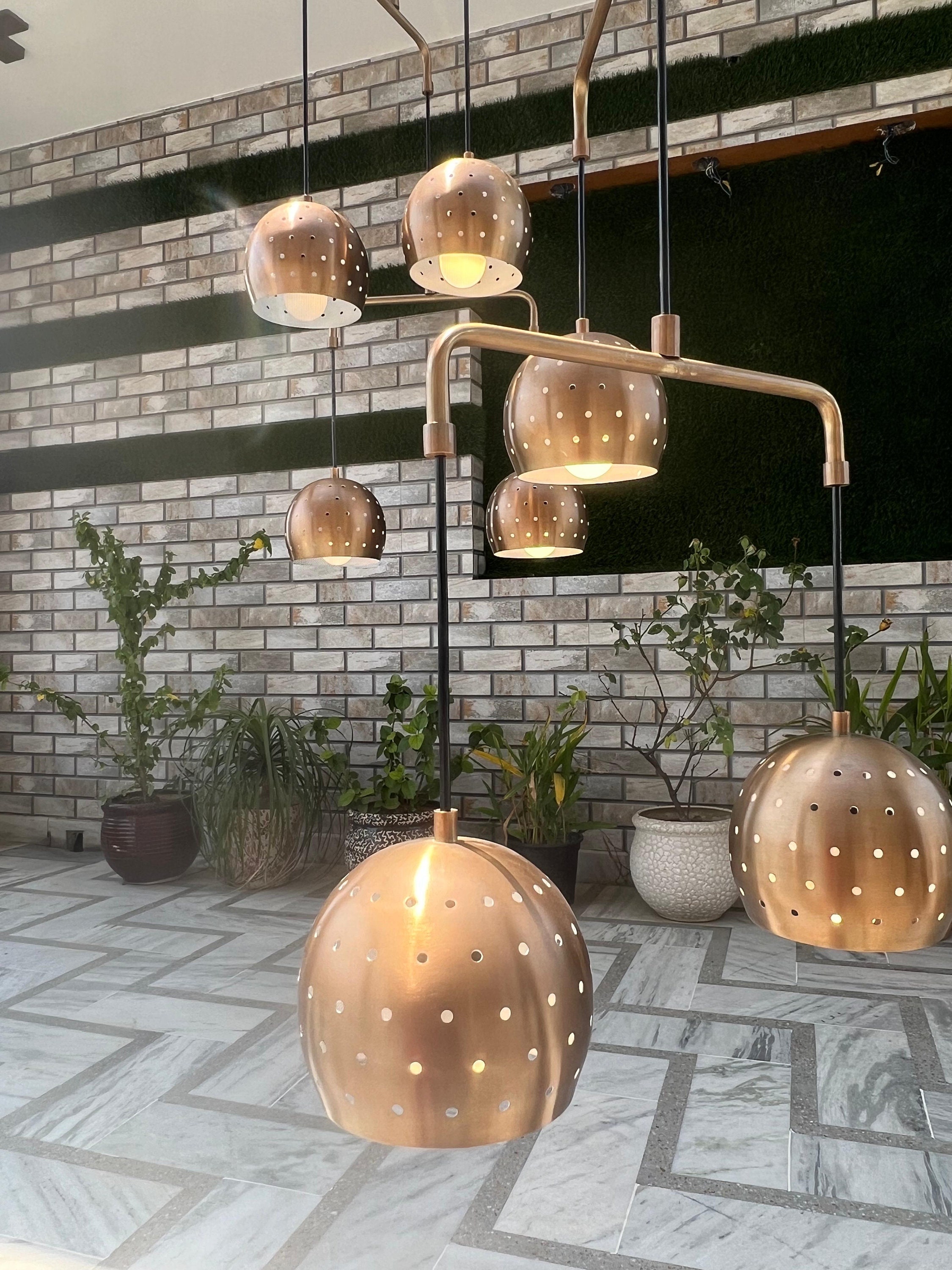 Customized 1950s Mid Century Handmade Brass Mobile Chandelier Orb ...