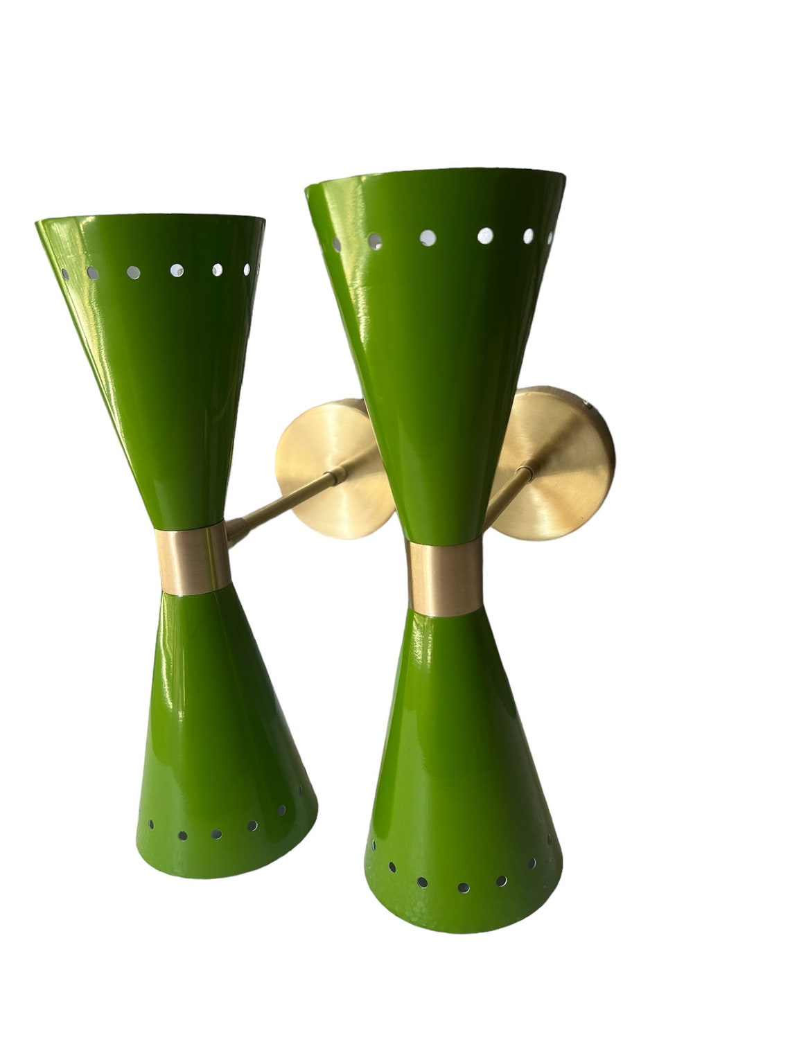 Green & Brass Diabolo Double Mid Century Wall Sconce Mid Century Modern ...
